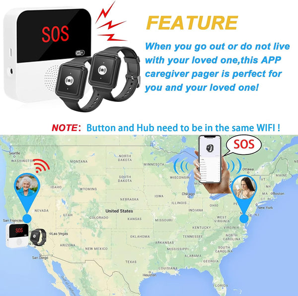 Daytech Wireless WiFi Caregiver Alarm System with 2 Watch Buttons - In ...